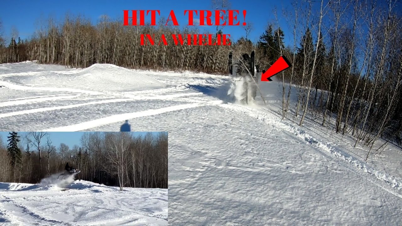 SNOWMOBILE DITCH BANGING, JUMPS || HIT A TREE WHILE PULLING A WHEELIE ...