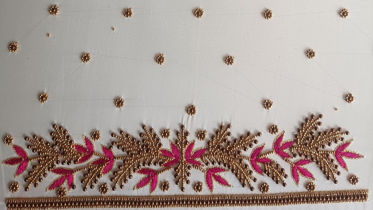 trending work simple design Pusa work thread work Jari work neck border ...