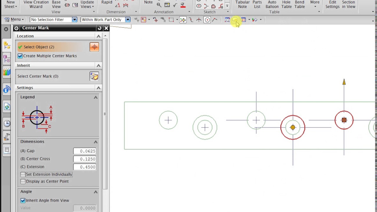 NX 2D Drafting : Create center marks - YouTube