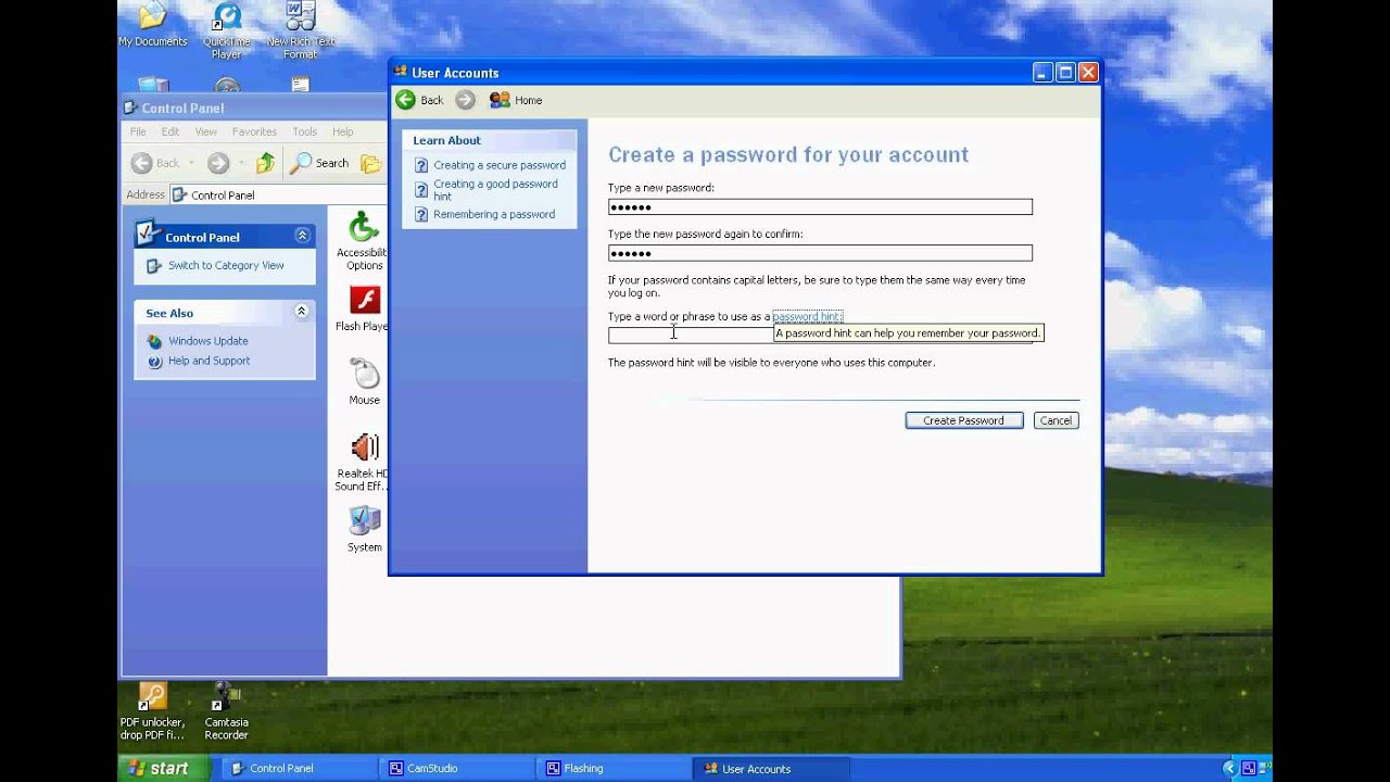 Create a password for your account in windows xp - YouTube