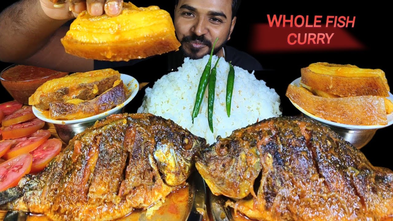 EATING SPICY WHOLE FISH CURRY WITH RICE | PORK BELLY CURRY & CHILLI ...
