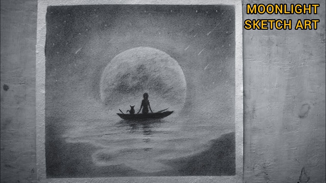 Pencil Shading Art | Girl and Cat Under the Moonlight | Peaceful Night ...