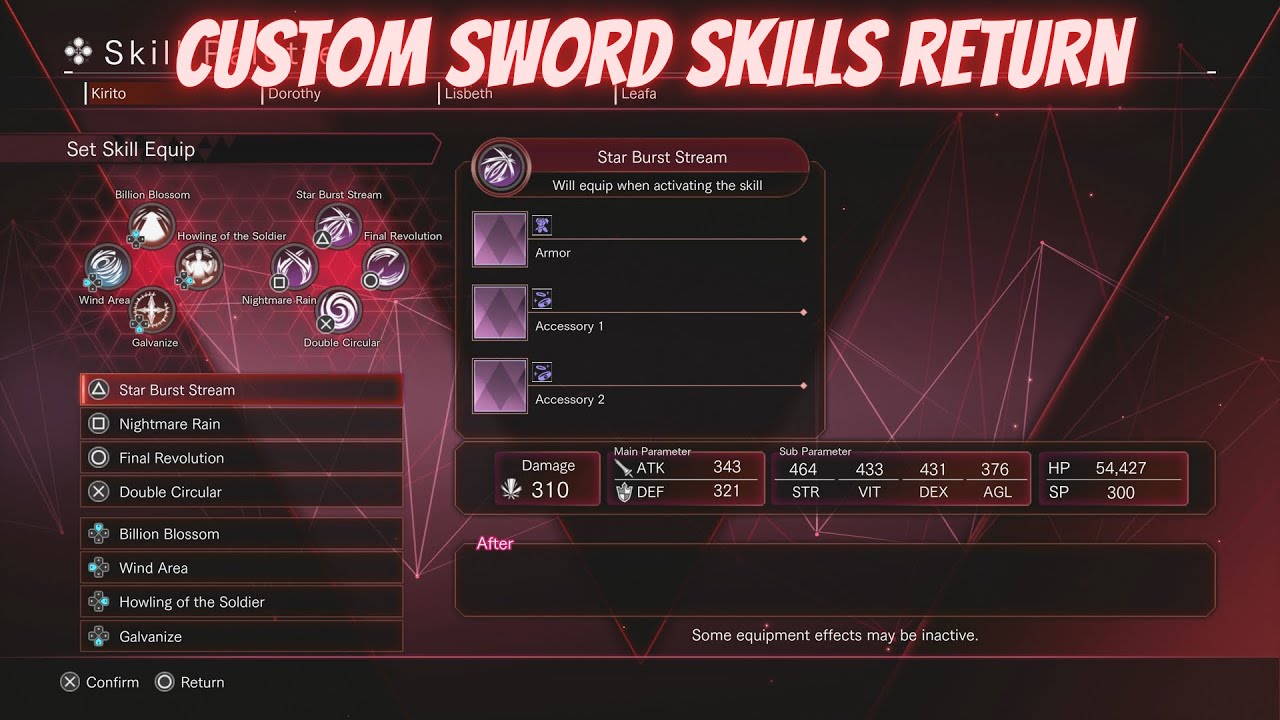 Sword Art Online Last Recollection Customization Sword Skills Return ...