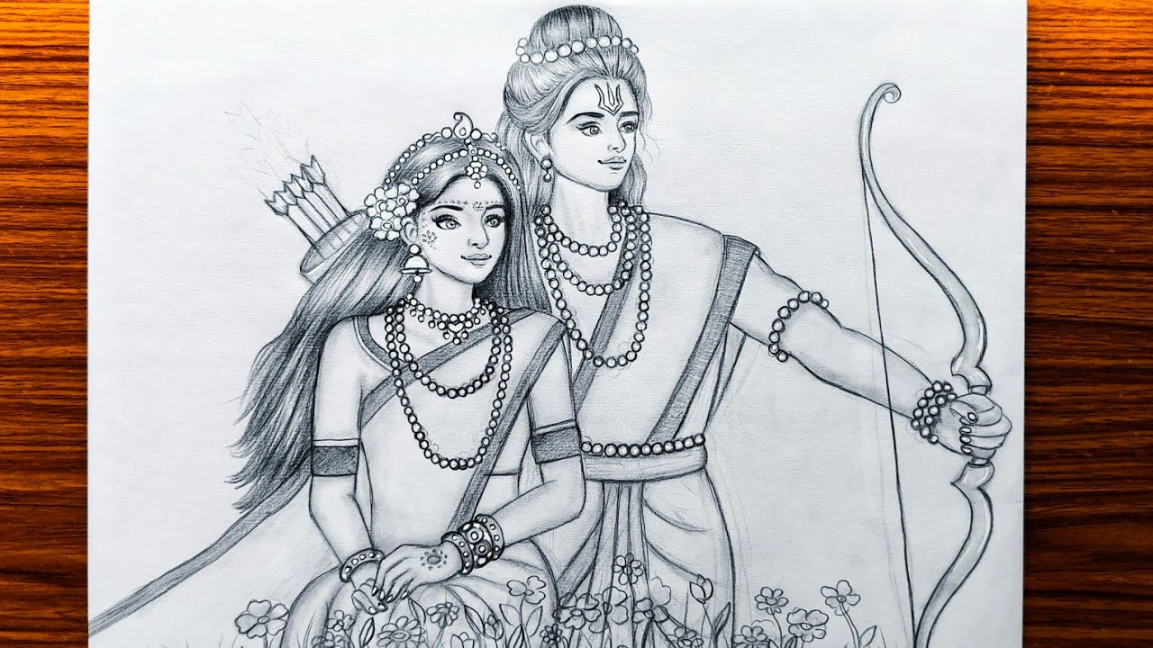 Ram sita drawing | How to draw lord Rama and Sita | Ramnavmi special ...