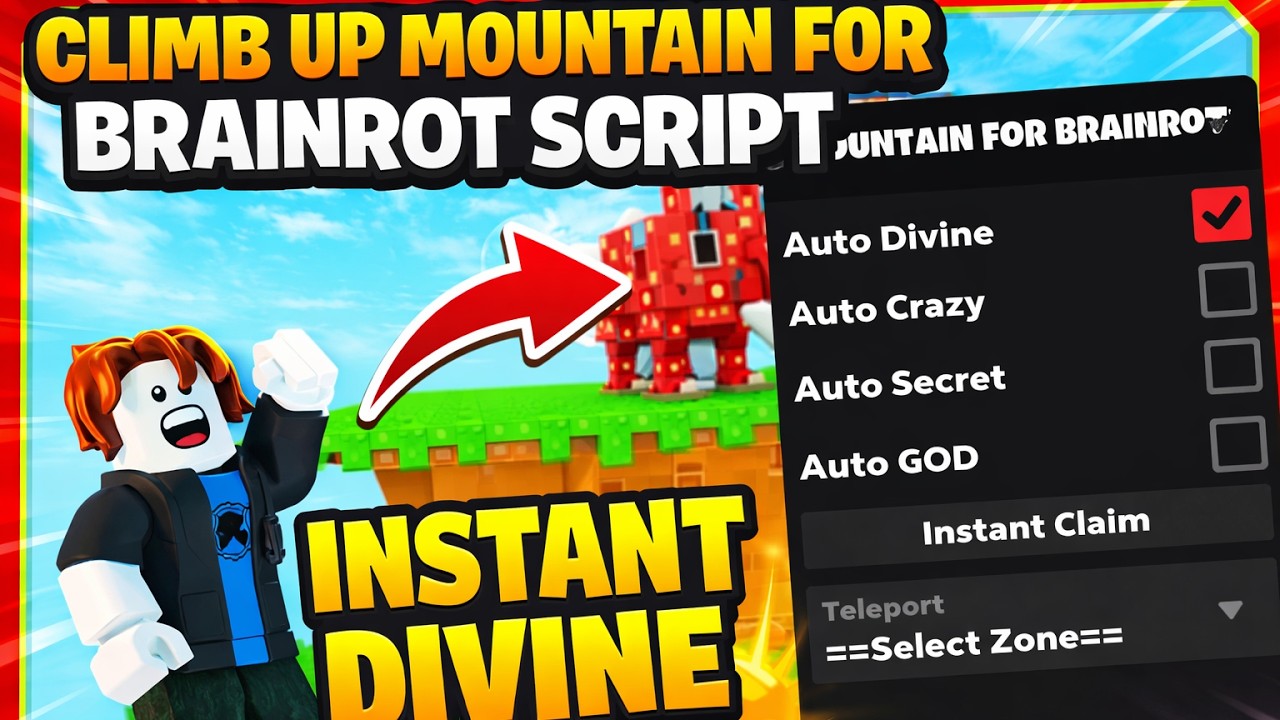⛰️Climb Up Mountain For Brainrot Script[KEYLESS] - INSTANT DIVINE # ...