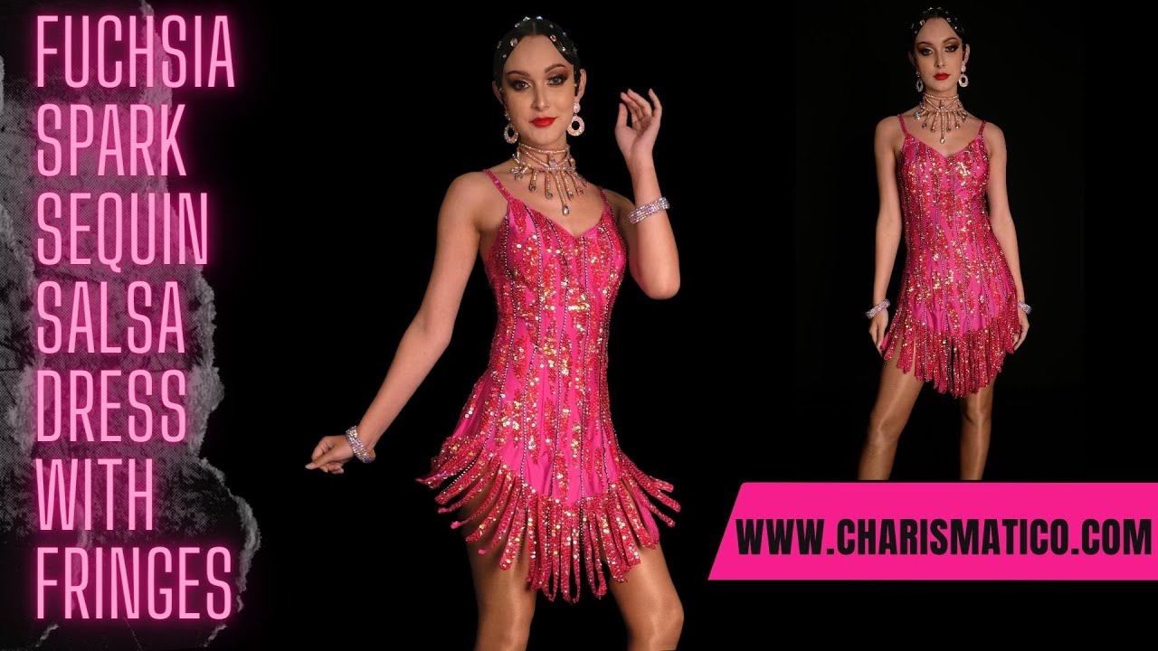 CHARISMATICO Fuchsia Spark Sequin Salsa Dress with Fringes - YouTube