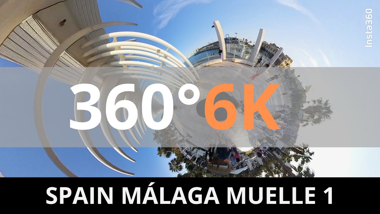 Spain, Málaga, Muelle 1. 6K VR Traveling Street walking 360 VR. Virtual reality experience ...