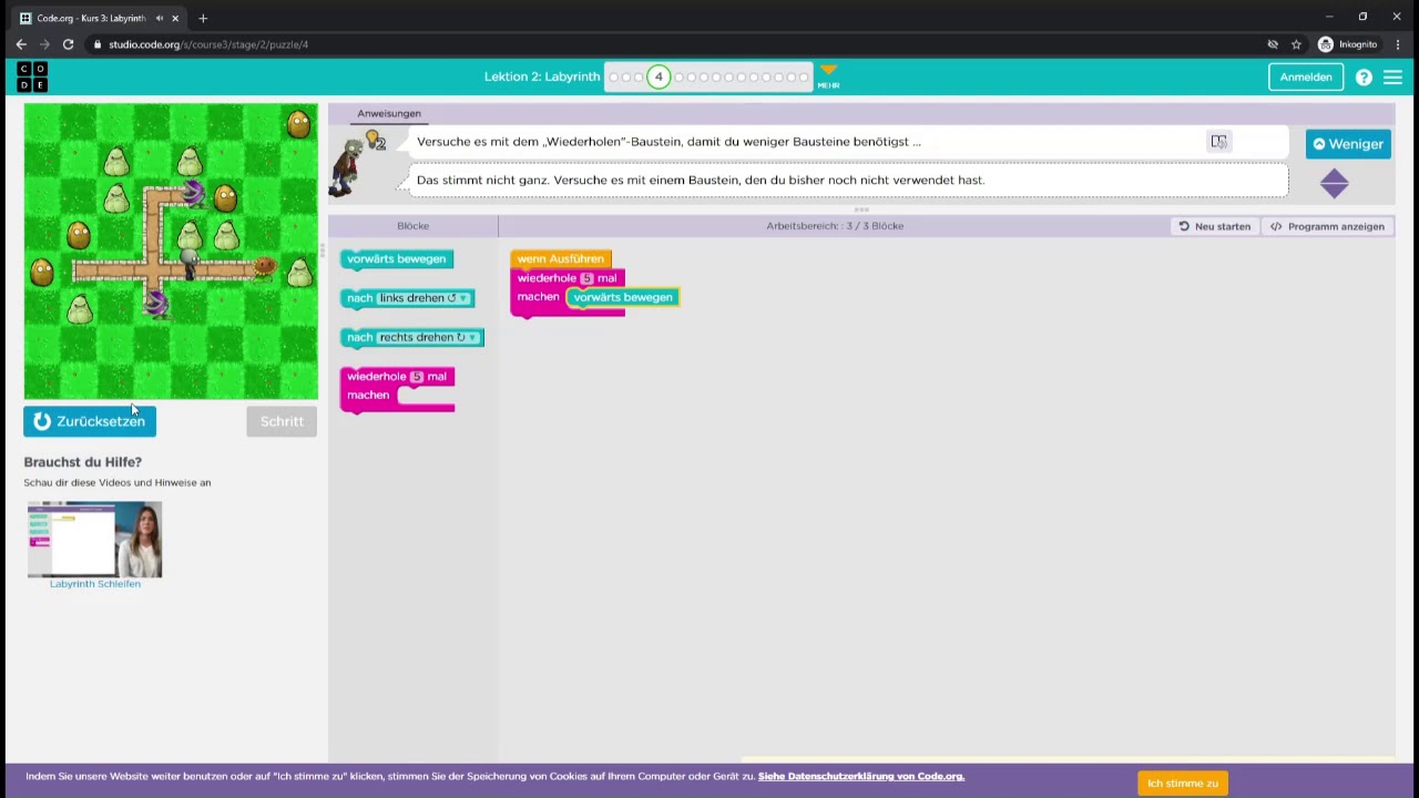 Programmieren lernen mit Code.org - 2 Schleifen - YouTube