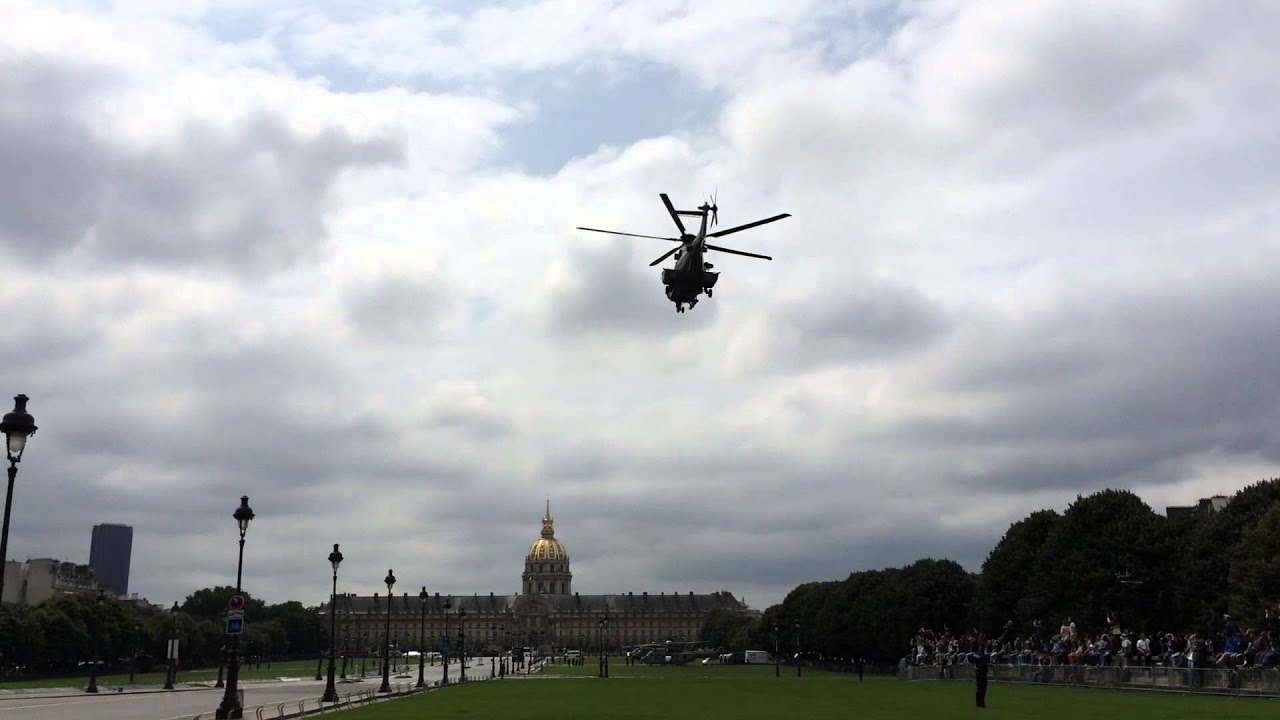 EC725 Caracal Helicopter at Invalides Plaza in Paris - YouTube