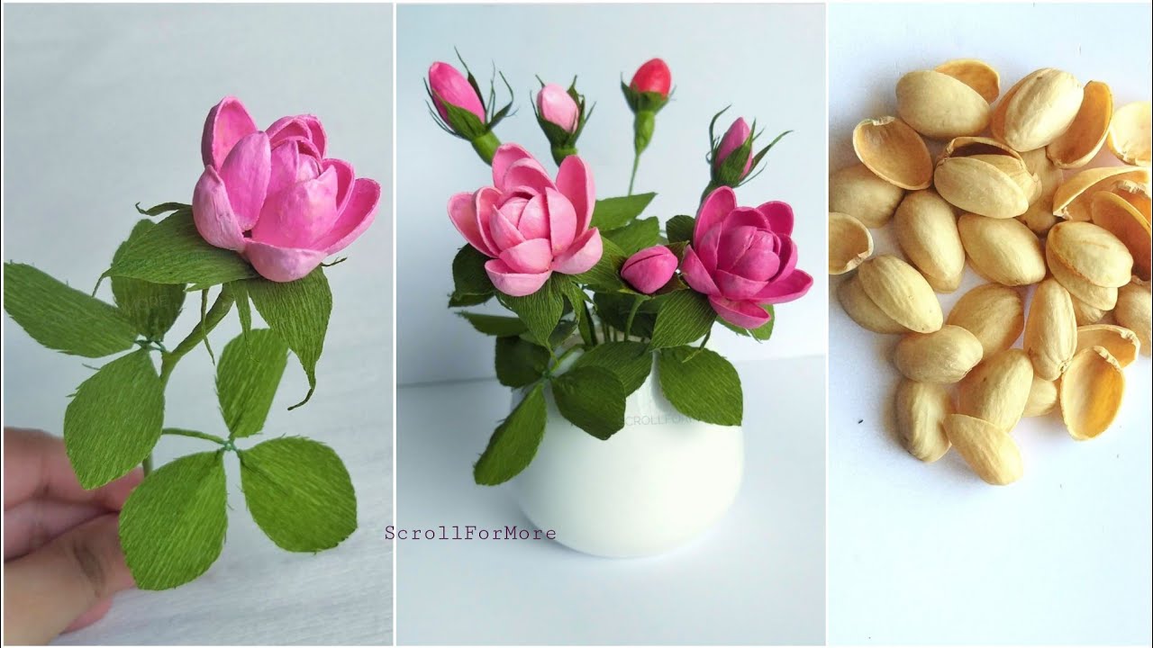 Pista Shell Crafts - Rose Flowers | Creative Craft Ideas - YouTube