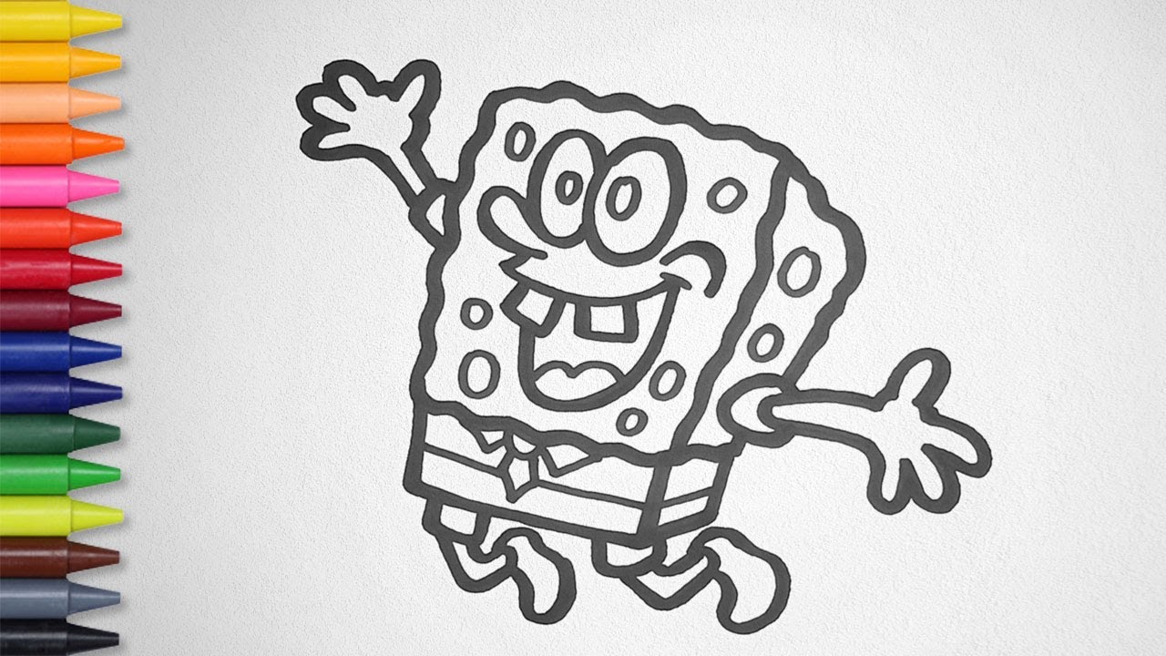 How to Draw SpongeBob and Coloring Page with Crayons | Drawing and ...