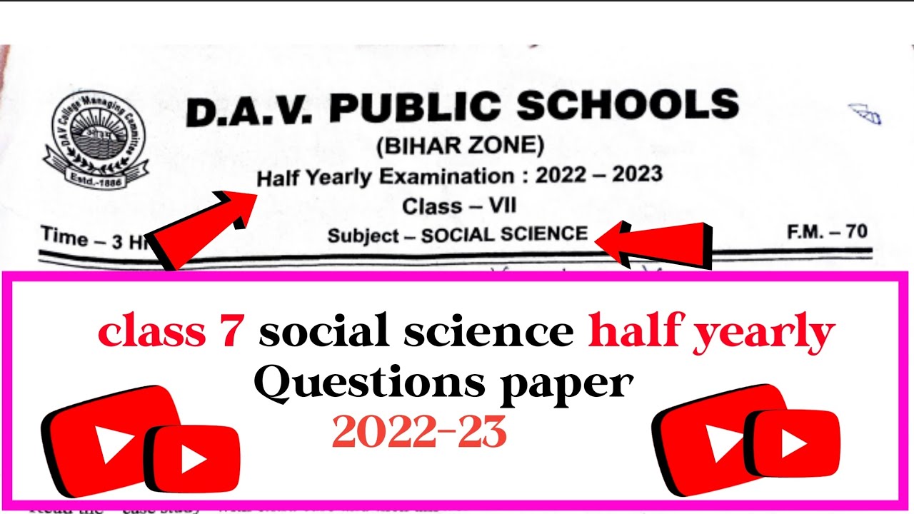 Dav class 7 sst half yearly / mid term question paper 2022-23 || - YouTube