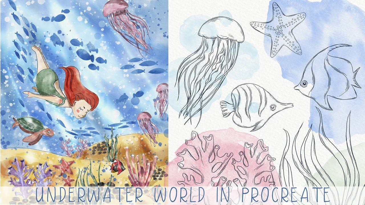 Watercolor Underwater World in Procreate - digital tutorial of sea ...