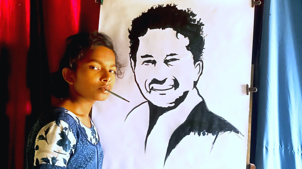How to draw Sachin Tendulkar with mouth || Sachin Tendulkar drawing ...