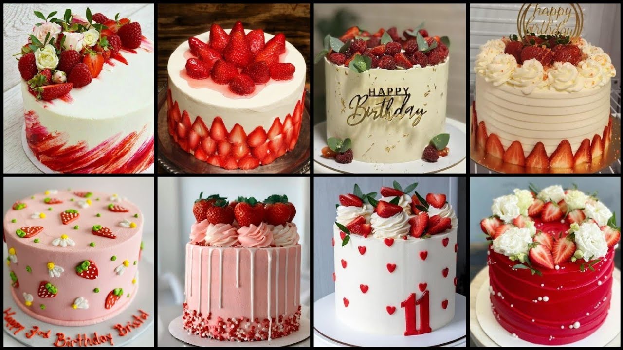 Strawberry Cake Decoration ideas | Strawberry Cake Design/Strawberry ...