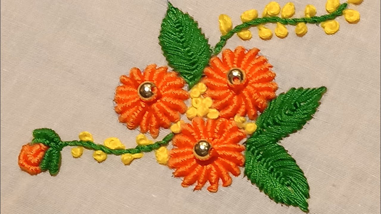 Bullion knot stitch embroidery design | bullion knot flower new design ...