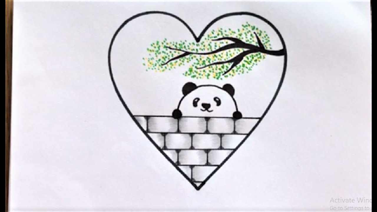 PANDA HEART SCENERY DRAWING EASY - YouTube