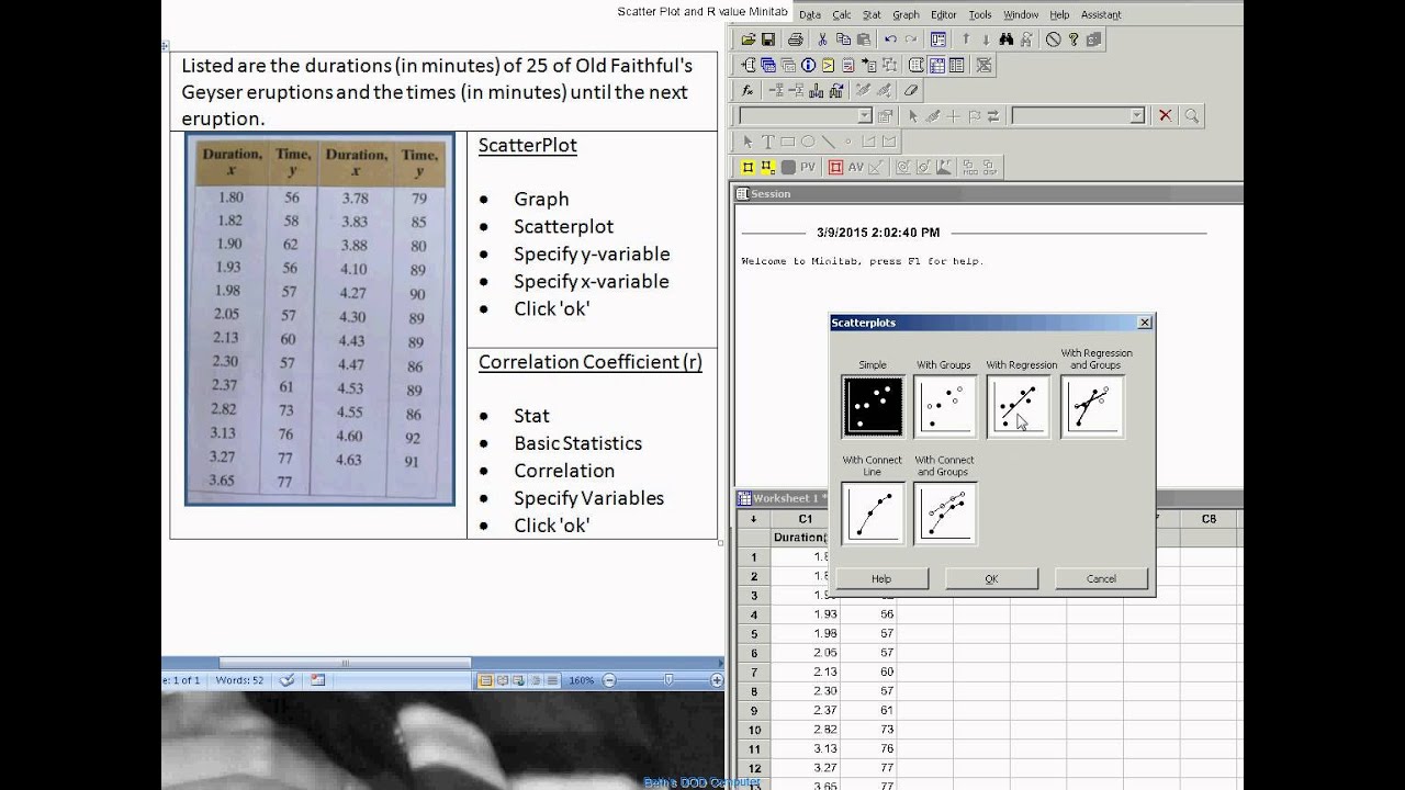 Scatter plot and r in minitab - YouTube