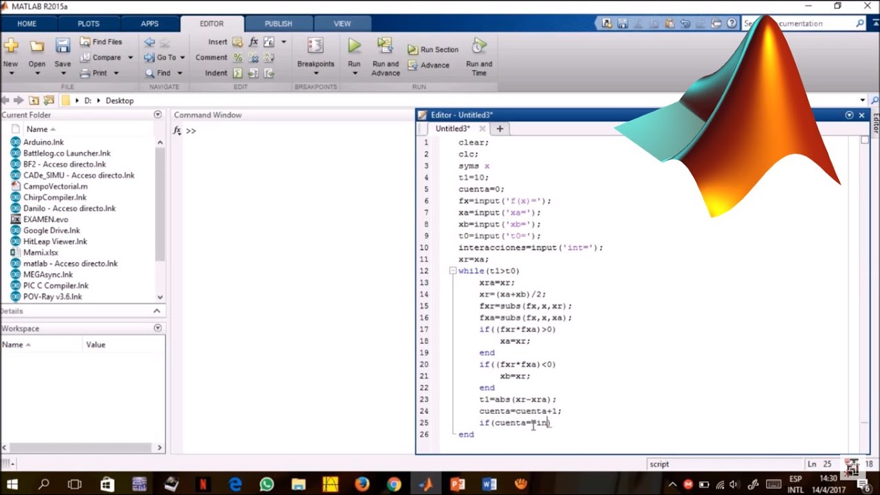 Método de la Bisección en Matlab (Programa) - YouTube