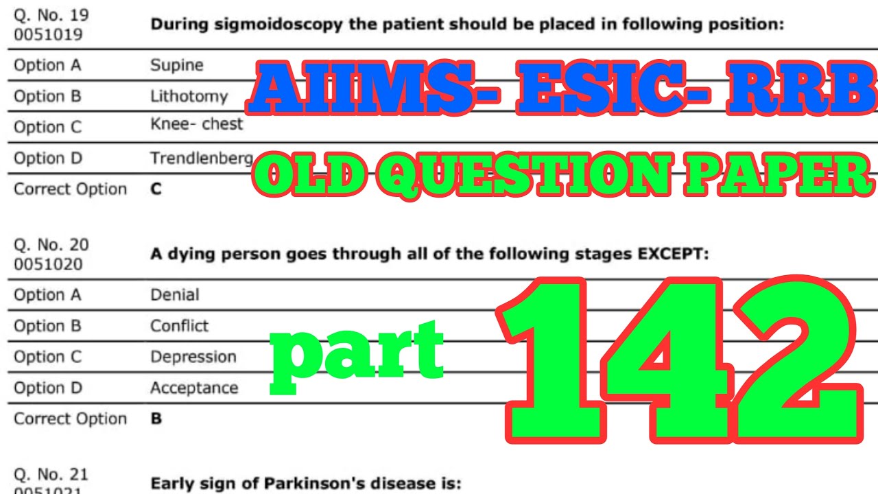 ESIC- AIIMS OLD QUESTION PAPER PART 142 //NURSING OFFICER EXAM ...