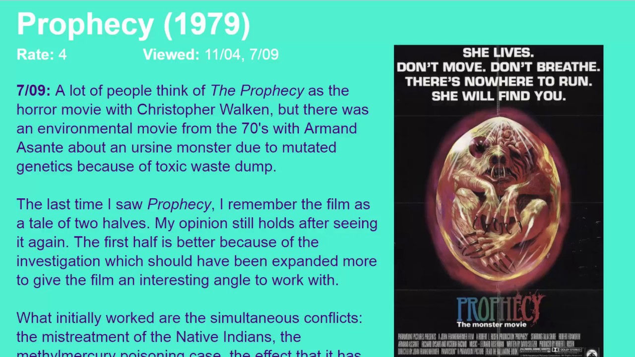 Movie Review: Prophecy (1979) [HD] - YouTube