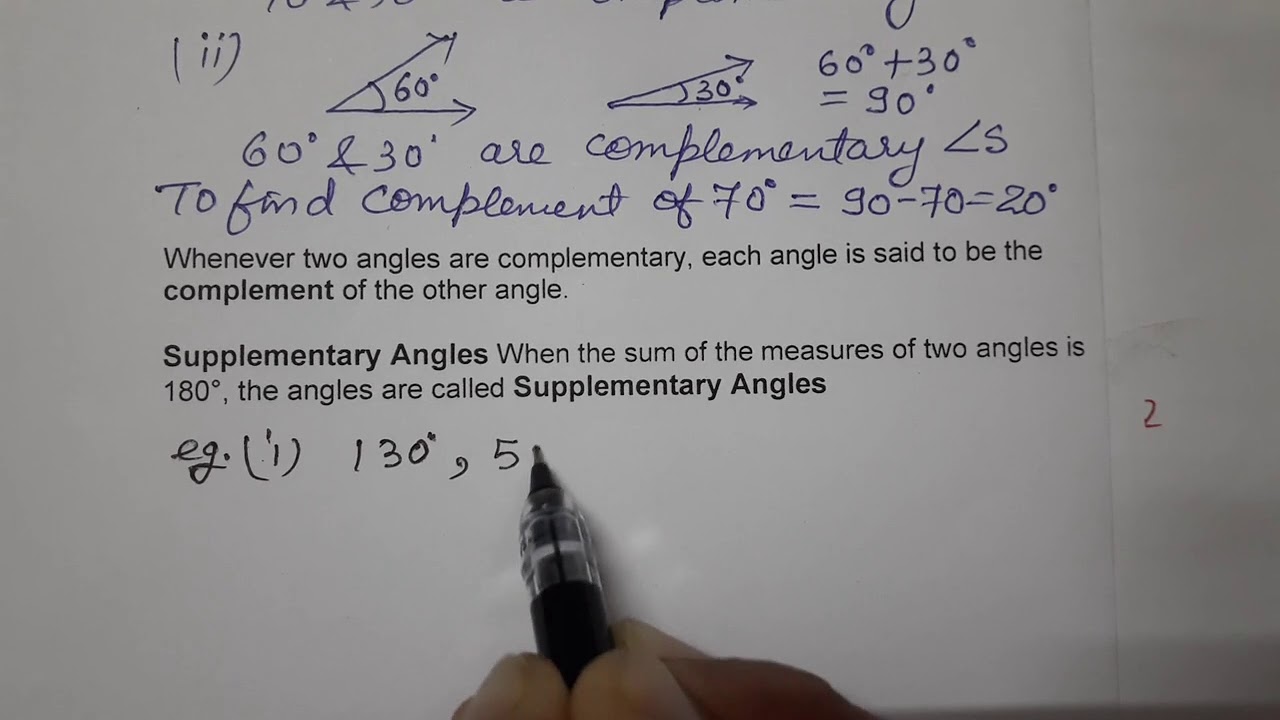 Complementary & Supplementary Angles, Lines & Angles, Chapter 5,Class 7 ...