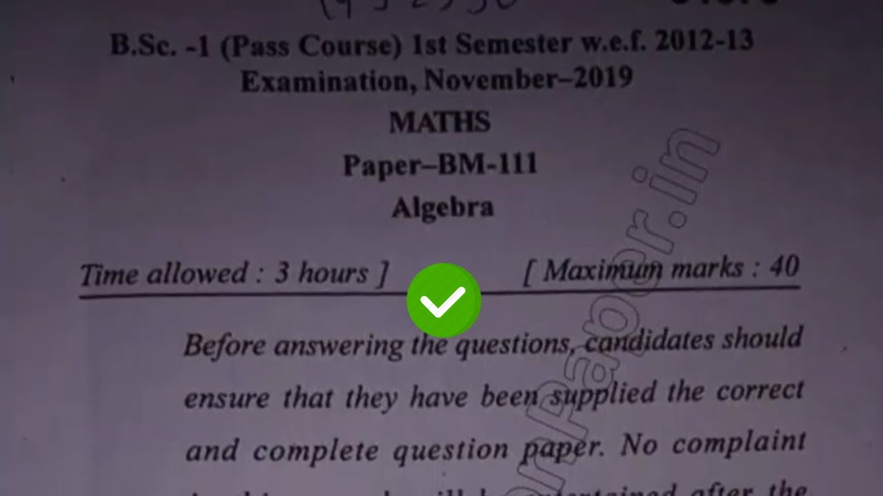 2019 Mdu BSc 1st Sem Math Algebra Question Paper - YouTube