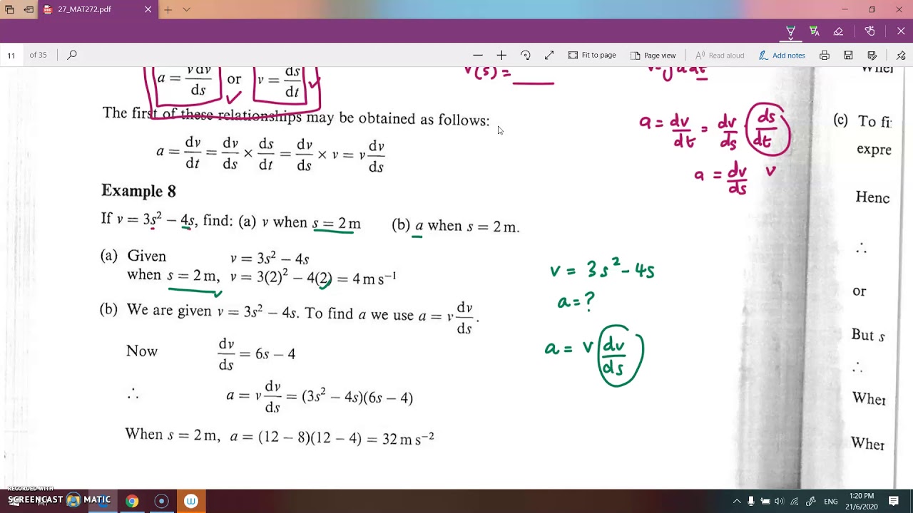 Use of calculus - velocity as a function of displacement - part 1 - YouTube
