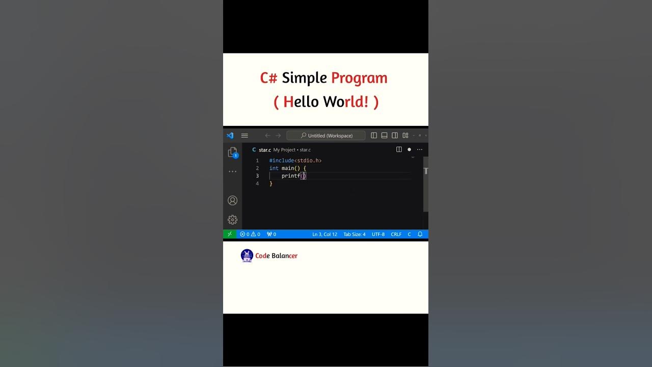 C Simple Program Hello World Coding Code Programming Cprogramming Shorts Youtube