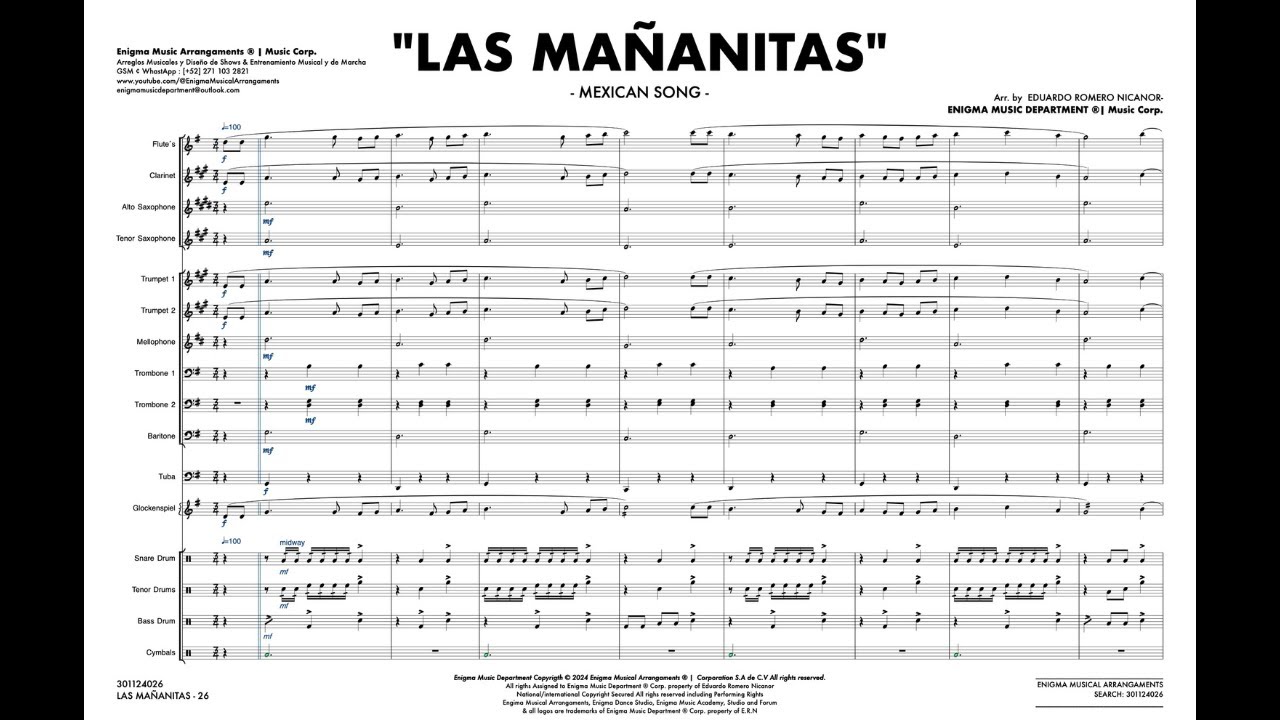 Las Mañanitas | Mexican Song | Arreglo para Marching band | free sheet ...