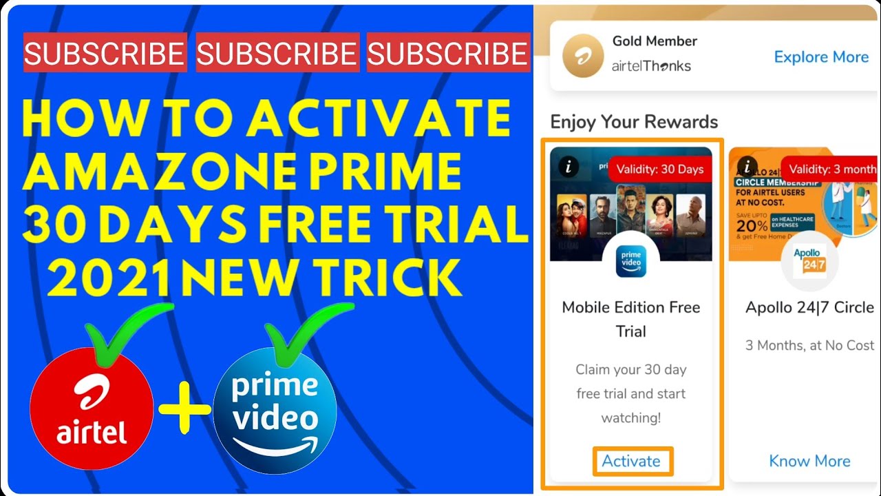 How to activate Amazone prime| 30 days free trial with Airtel thanks ...