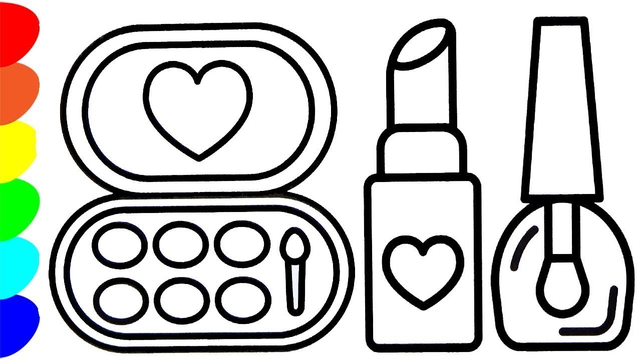How to draw a makeup kit for girls | Coloring Pages Cosmetics, Brushes ...