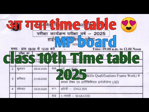 class 10th/12th Mp board Time table 2025// MP board new Time table ...