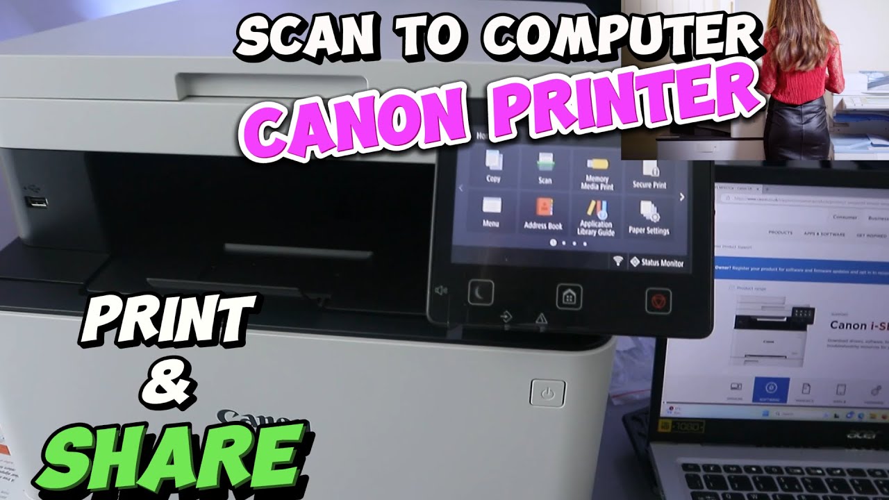 How to Scan To Laptop Computer PC From Canon Laser Printer, Print PDF ...