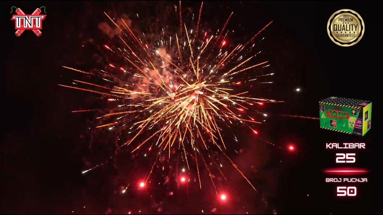 TOXIC 25mm 50 pucnja (TNT Pirotehnika- www.VATROMET.rs) 2022/2023 - YouTube