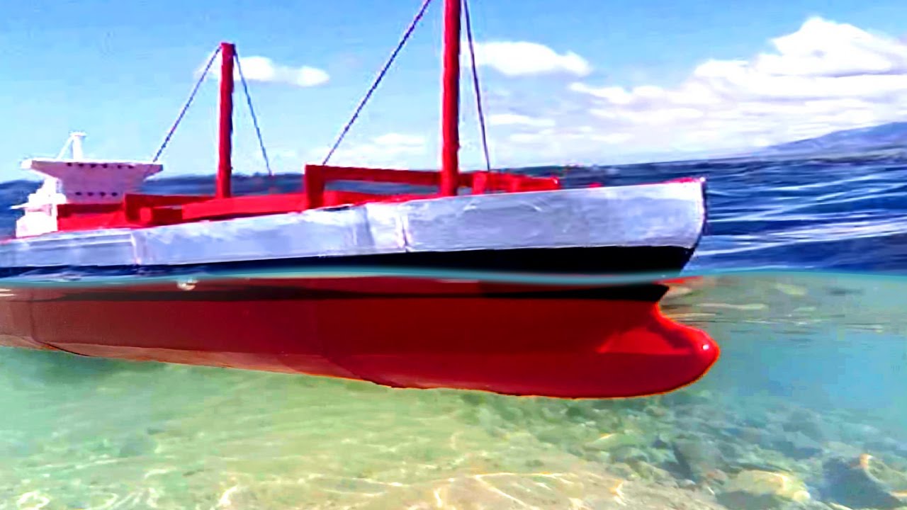 Homemade cardboard RC ship goes to sea - YouTube