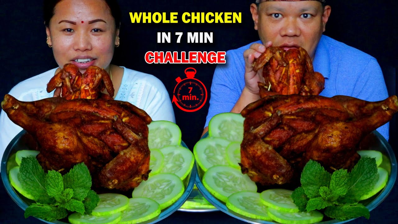 FULL GRILLED CHICKEN IN 7 MIN EATING CHALLENGE 🐓 WHOLE CHICKEN ...