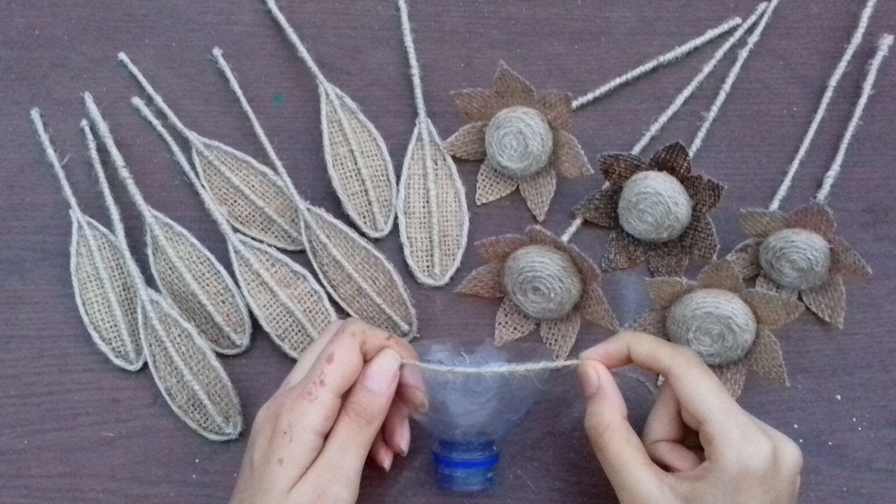 DIY Unique Rope Burlap Flower And Flower Vase || Home Decor Jute Flower ...