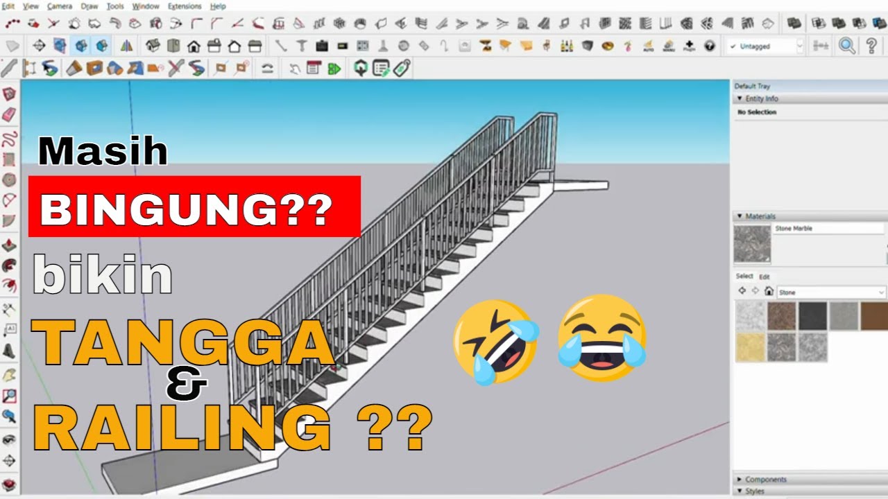 TUTORIAL SKETCHUP Cara Membuat Tangga PLUS Railing Tangga - YouTube