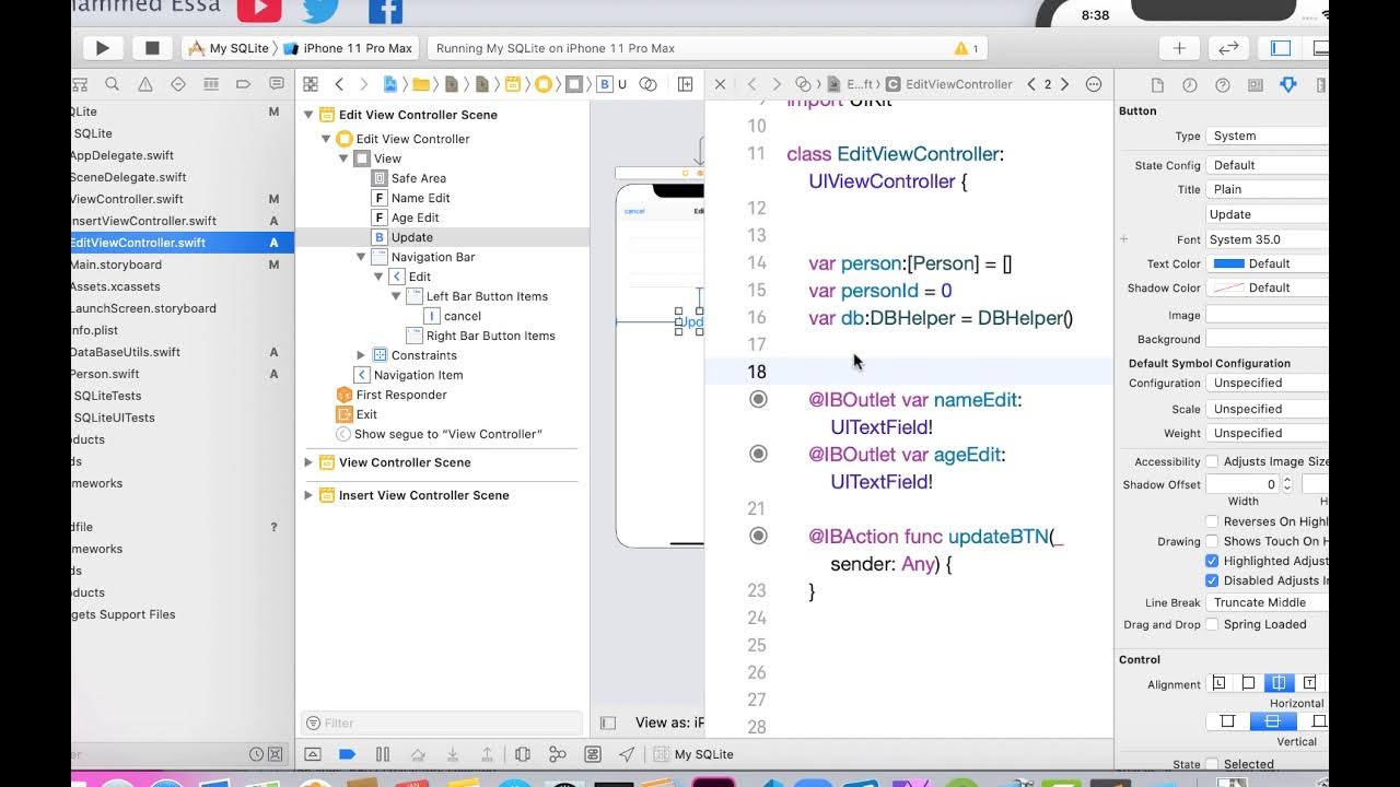 69 Swift Xcode SQLite Edit View Controller - YouTube