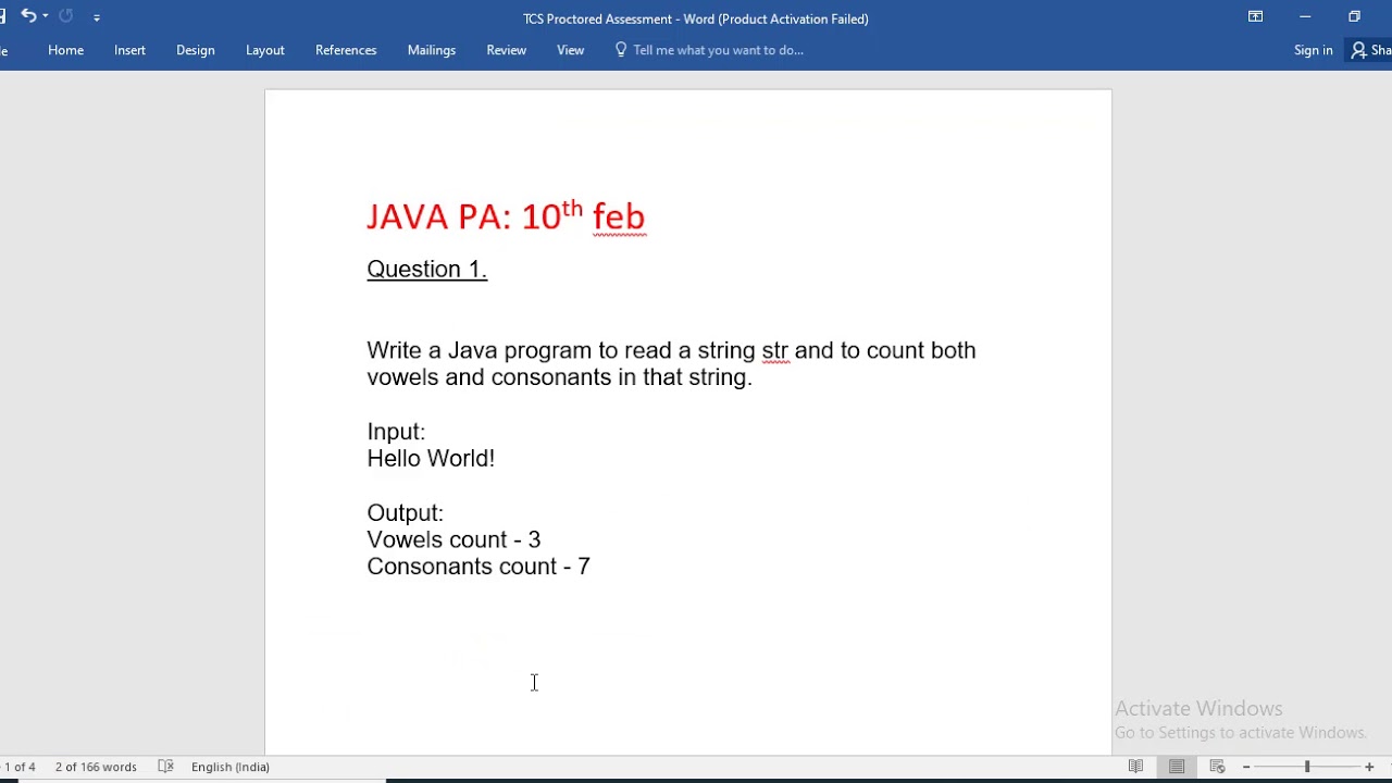 TCS Proctored assessment 10th February | Count both vowels and ...