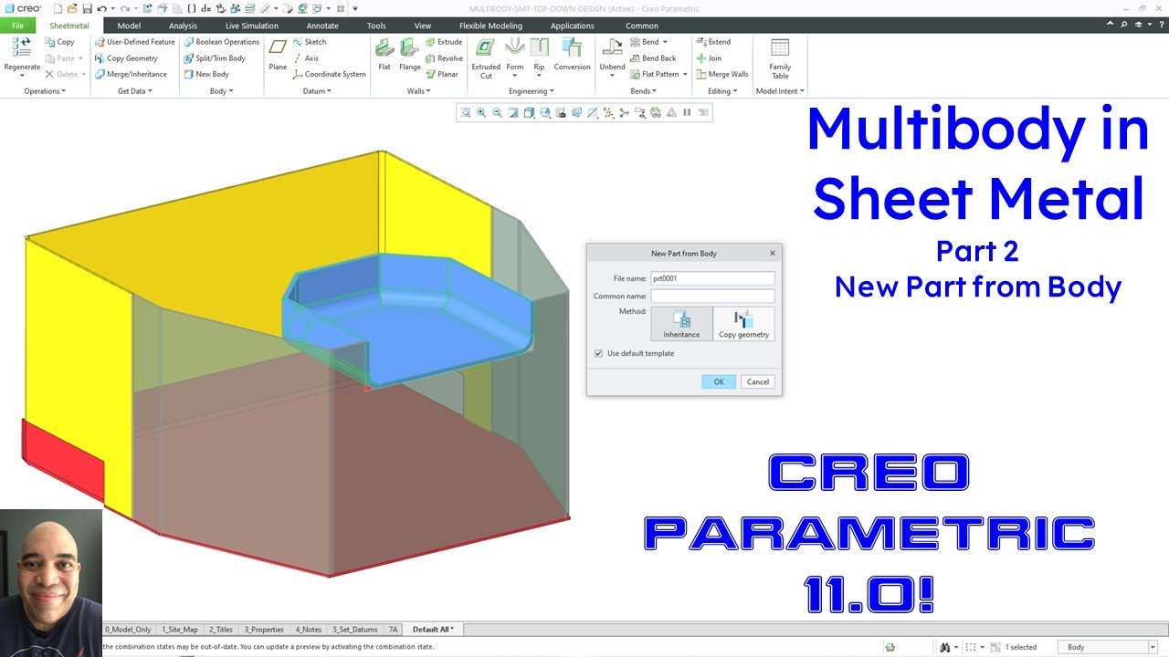 Creo Parametric 11.0 - Multibody in Sheet Metal - Part 2 - New Part ...