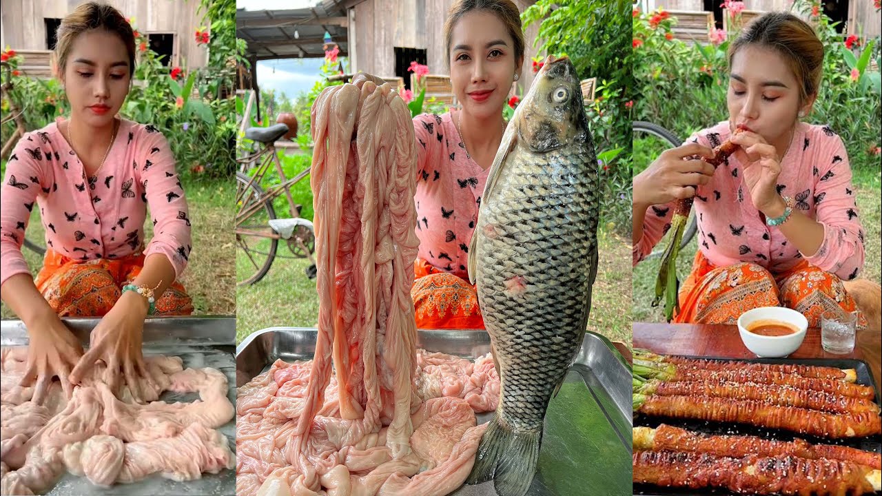 Fish roasted with intestine grilled cook recipe and eat - YouTube