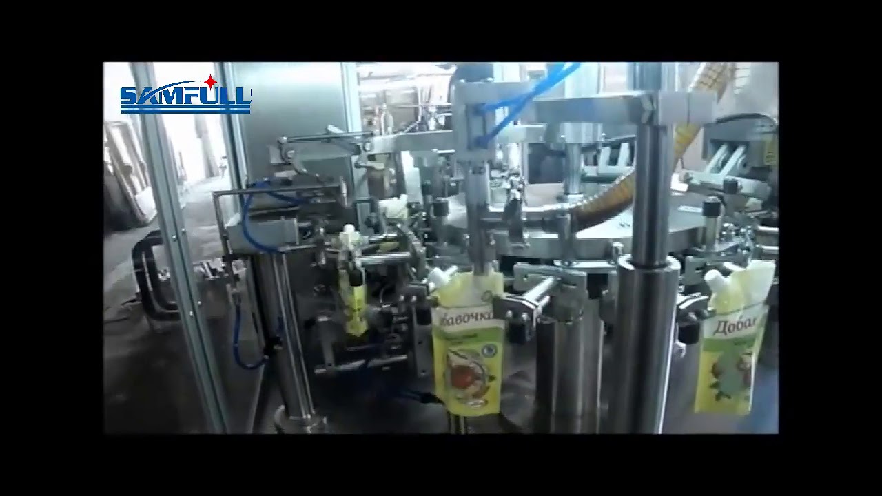 Samfull liquid stand up pouch nozzle spout packing machine, juice jame ...