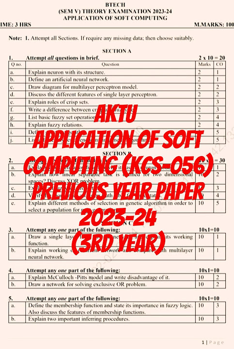 AKTU 2023-24 Soft Computing(KCS-056)|| Previous Year Paper #shorts #btech #exam #aktu # ...