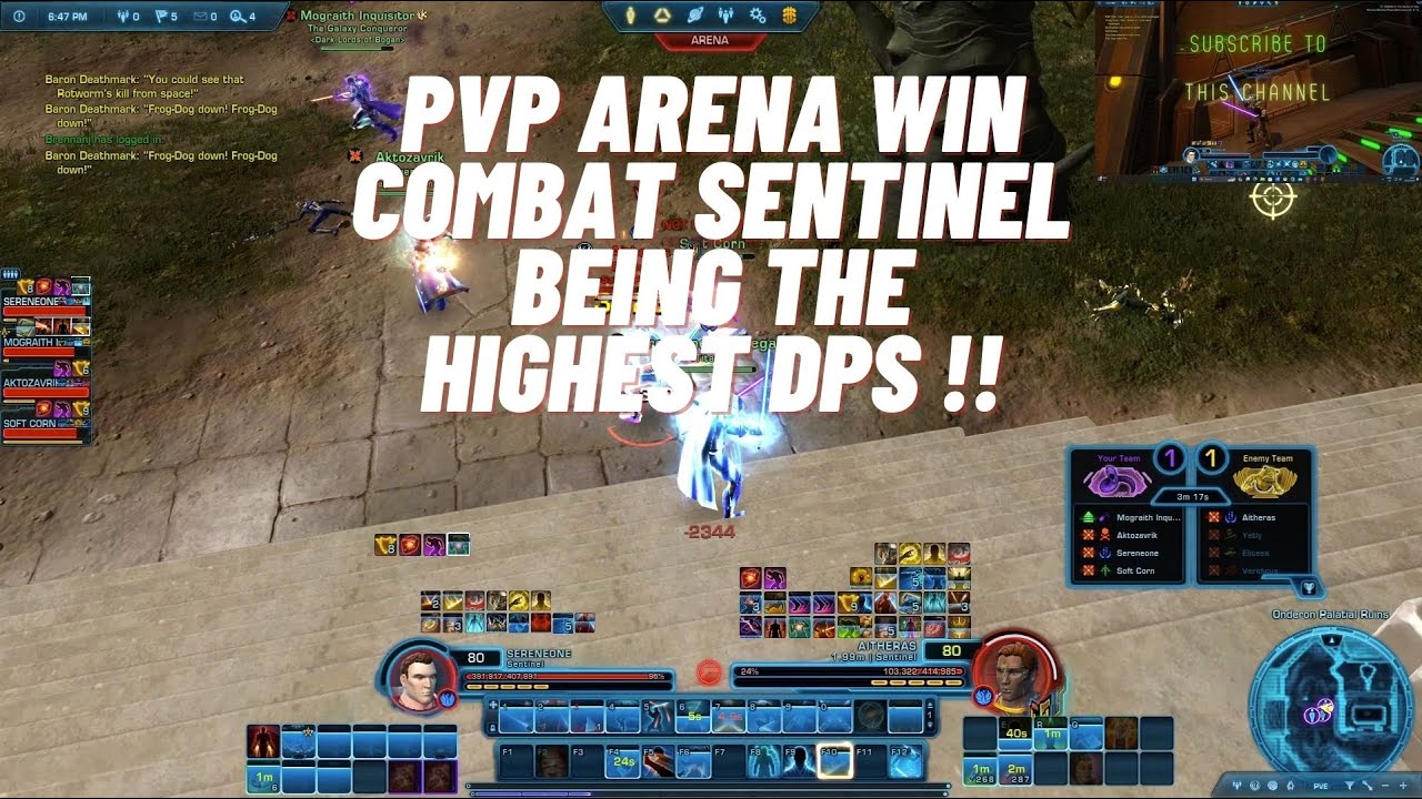SWTOR - PVP Arena Win Combat Sentinel outperforming everyone - YouTube