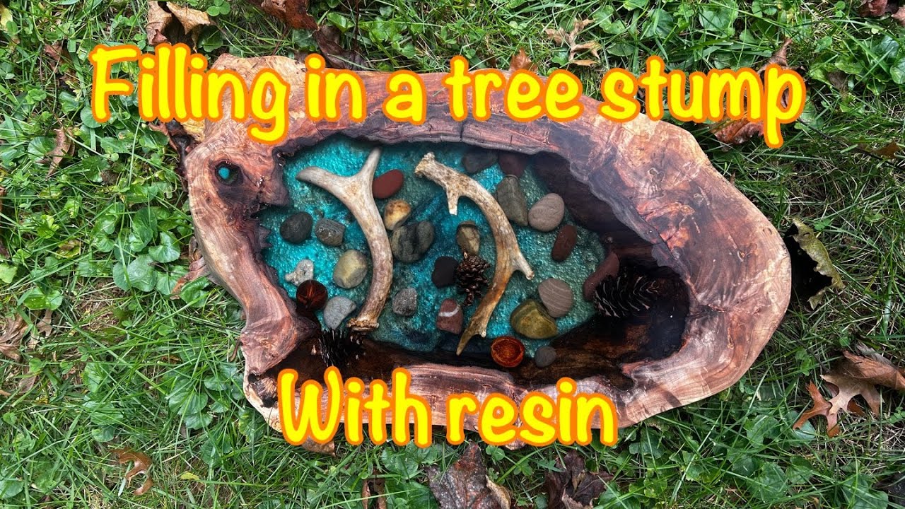Filling in a tree stump with resin-Table center piece - YouTube