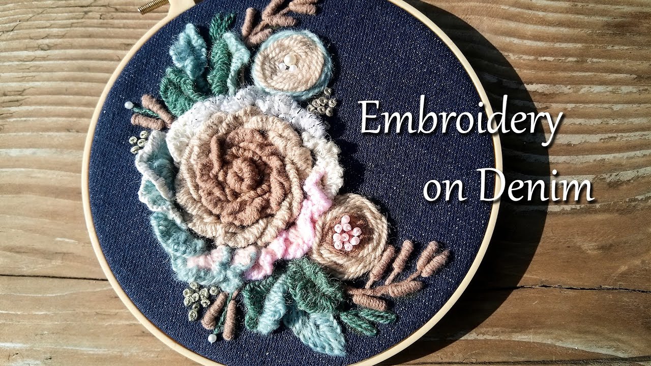 Hand Embroidered Flower on Denim Fabric | 3D Embroidery | Embroidery ...
