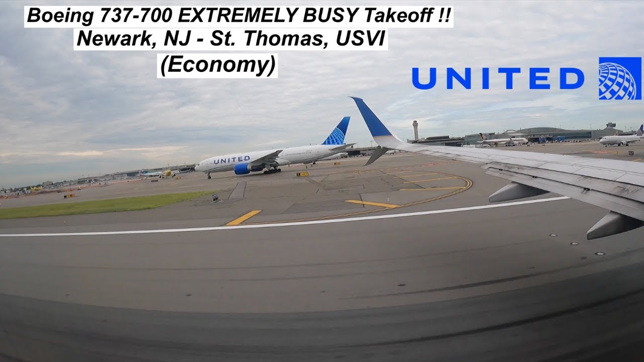 United Airlines Boeing 737-700 EXTREMELY BUSY Takeoff from Newark, NJ ...