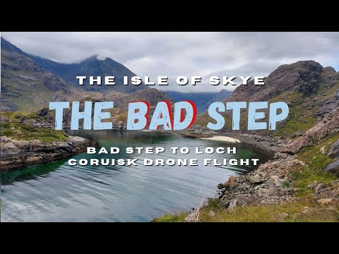 'BAD STEP' Arial view to Loch Coruisk past the rocky Bad step. Isle of ...